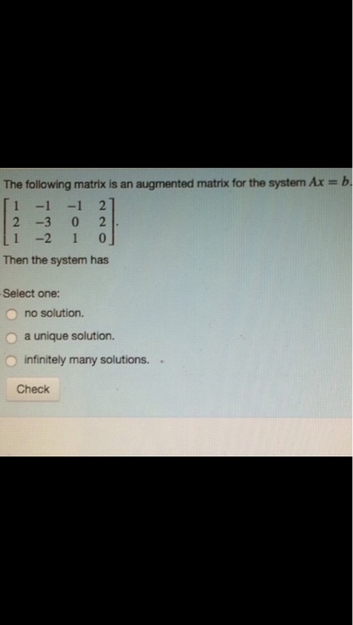 Solved The following matrix is an augmented matrix for the | Chegg.com