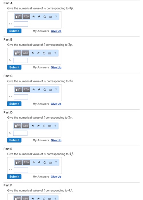 Solved Give the numerical value of n corresponding to 3p. | Chegg.com
