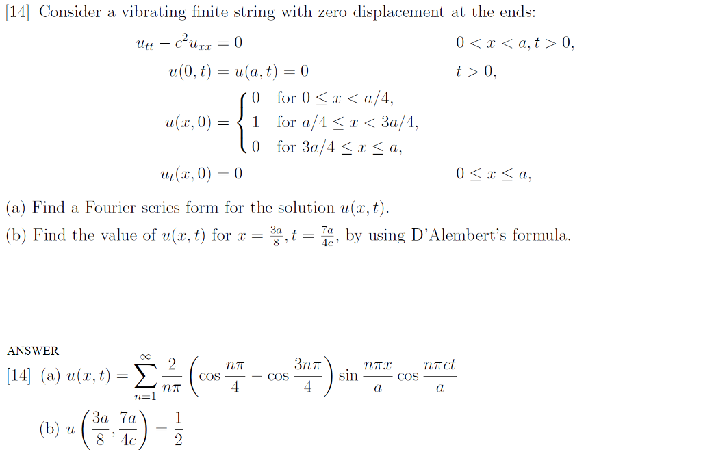 Solved 14 Consider A Vibrating Finite String With Zero