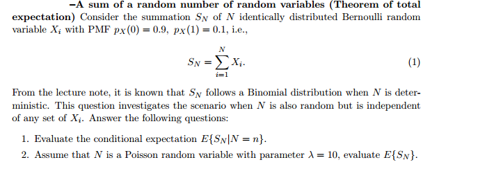 -A sum of a random number of random variables | Chegg.com