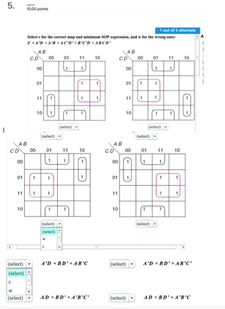 Solved Select c for the correct map and minimum SOP | Chegg.com