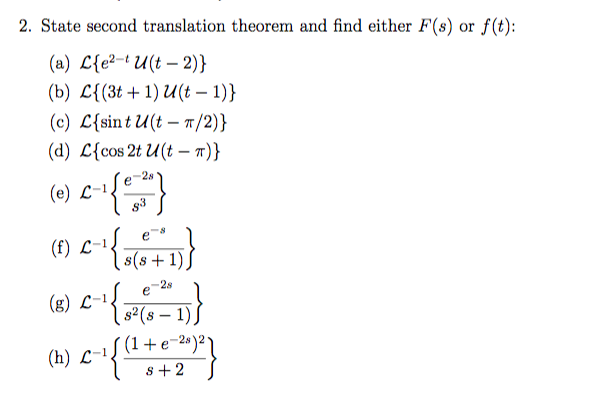 Solved State second translation theorem and find either F(s) | Chegg.com