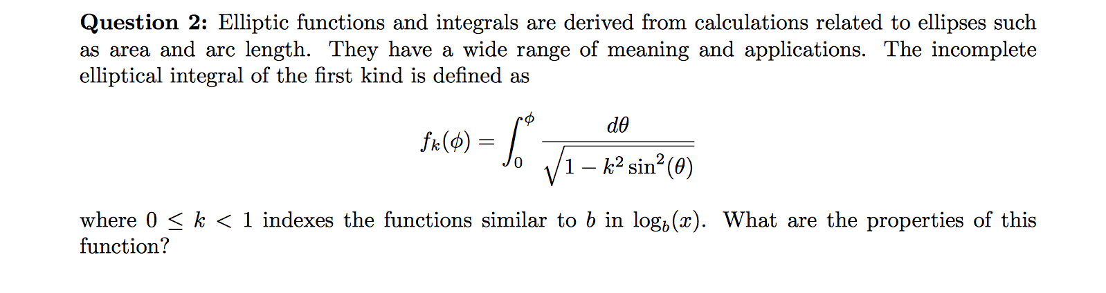 Question 2: Elliptic functions and integrals are | Chegg.com