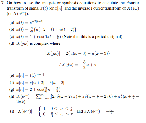 Solved 7. On how to use the analysis or synthesis equations | Chegg.com