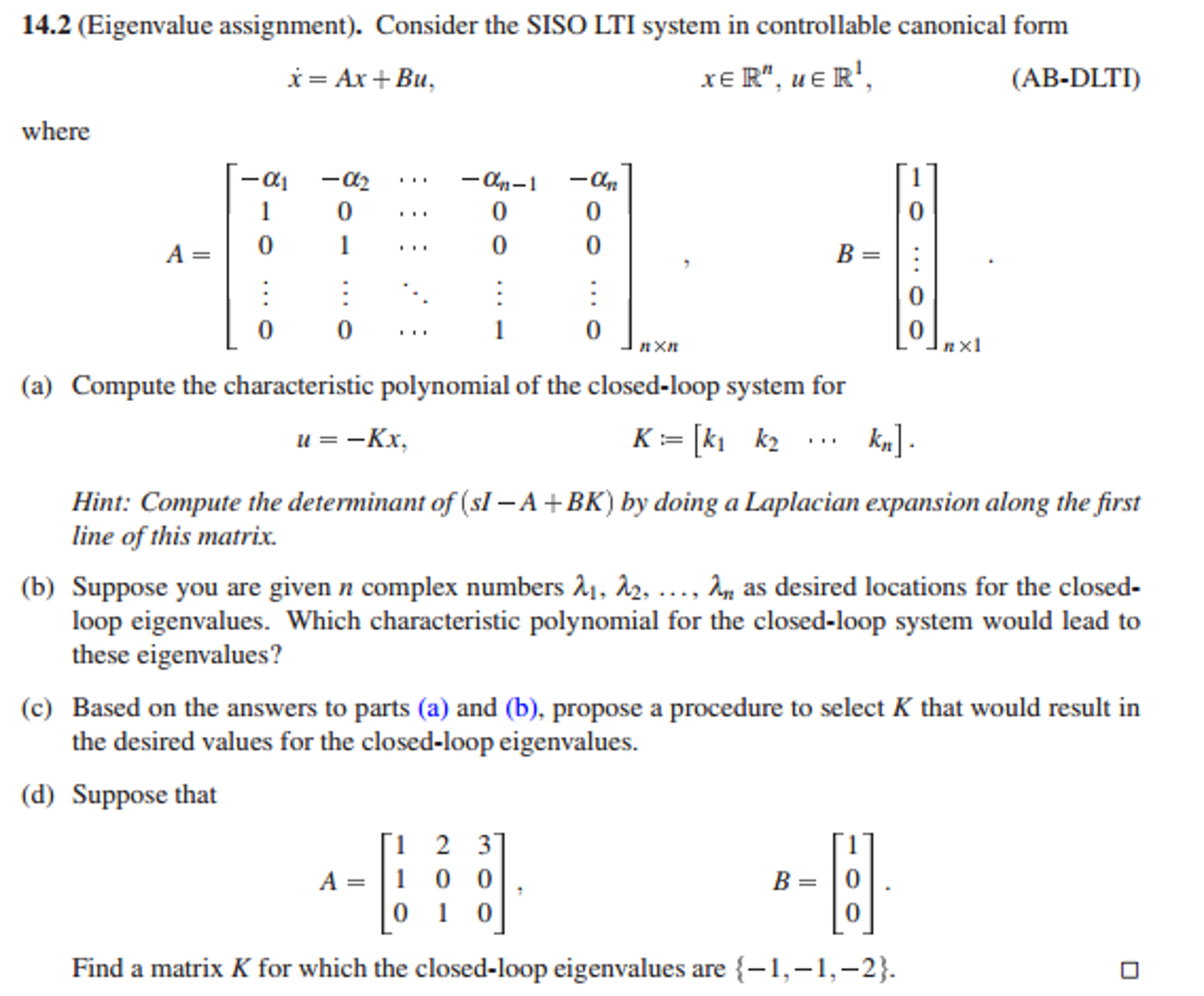 Solved Consider the SISO LTI system in controllable | Chegg.com