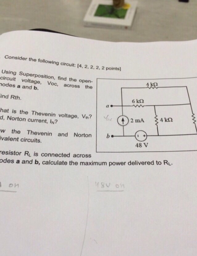 Solved Using superposition find the voltage across the a | Chegg.com