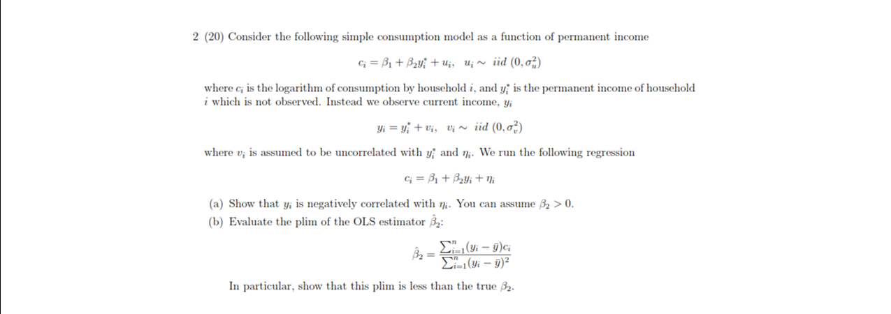 2 (20) Consider the following simple consumption | Chegg.com