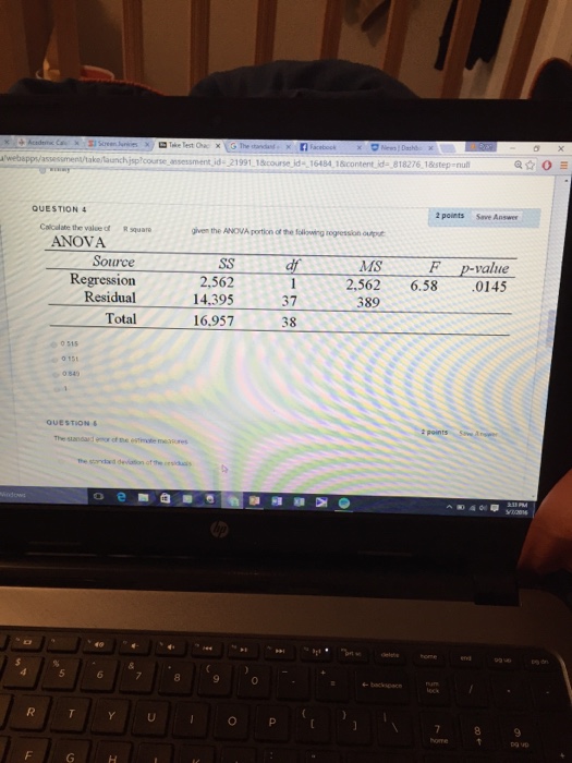 Solved Calculate the value of R square given the ANOVA | Chegg.com