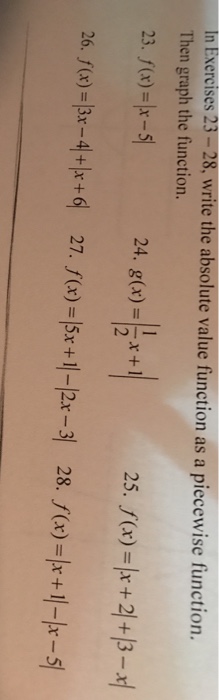 Solved Write the absolute value function as a piecewise | Chegg.com
