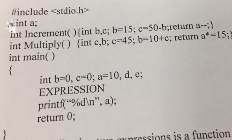 Solved A global variable "a" is defined in teh following | Chegg.com