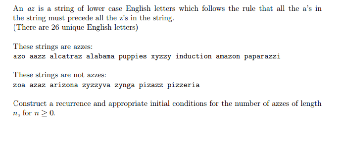 Solved An az is a string of lower case English letters which | Chegg.com