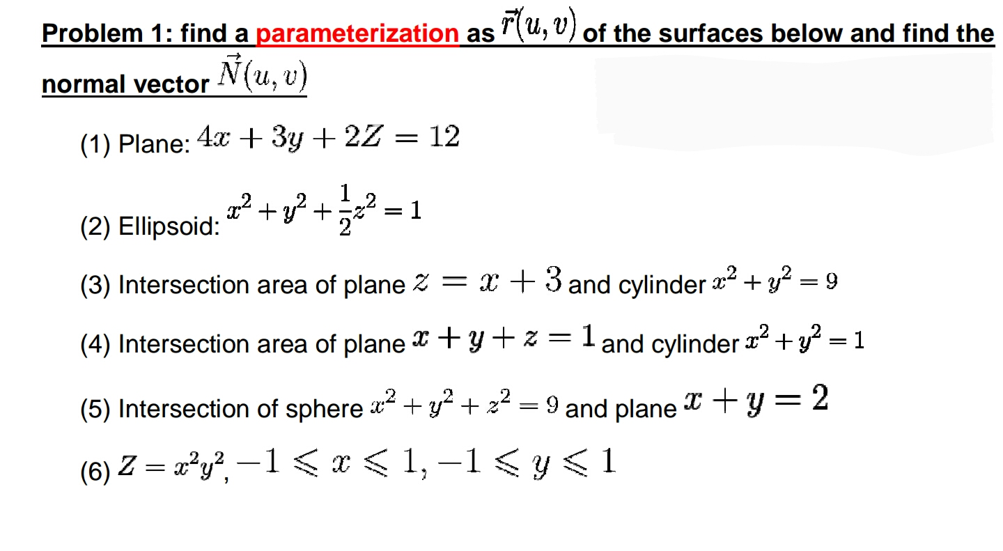 Problem 1: find a parameterization as r(u,v) of the | Chegg.com