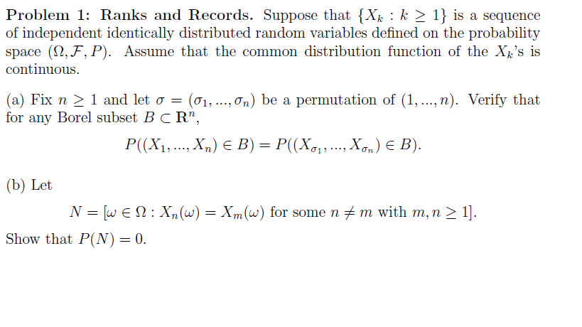 Solved Problem 1: Ranks and Records. Suppose that (X k21 is | Chegg.com