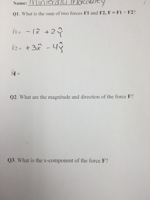 Solved What is the sum of two forces f1 and f2, f=f1+f2 | Chegg.com