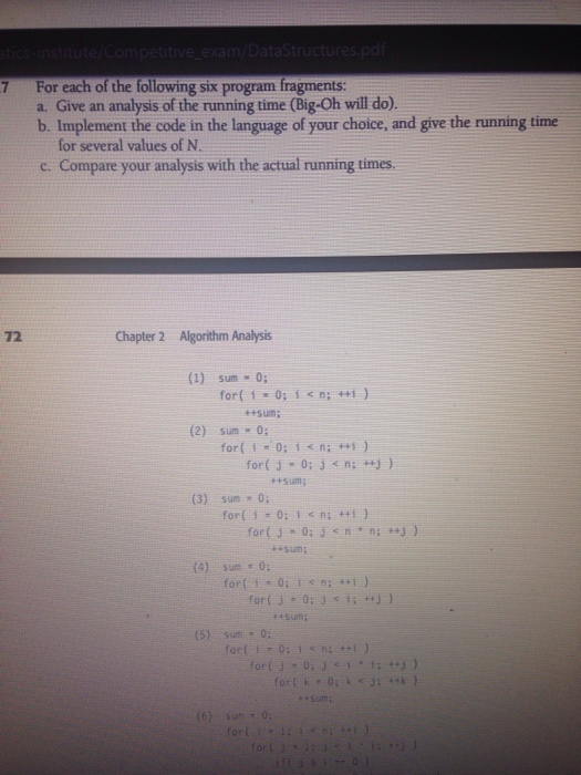 Solved 7 For each of the following six program fragments a. | Chegg.com
