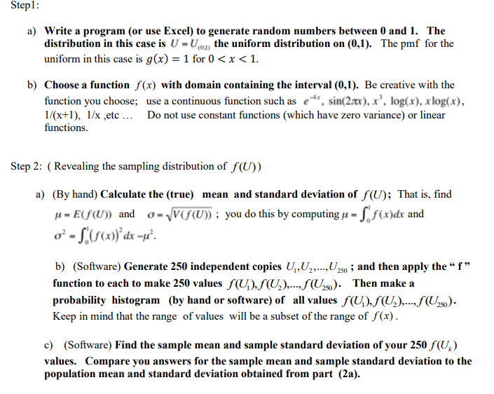 Solved Stepl Write A Program Or Use Excel To Generate