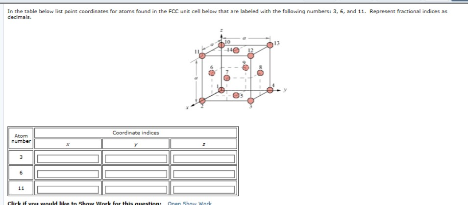 Solved In the table below list point coordinates for atoms | Chegg.com