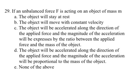 Solved If an unbalanced force F is acting on an object of | Chegg.com