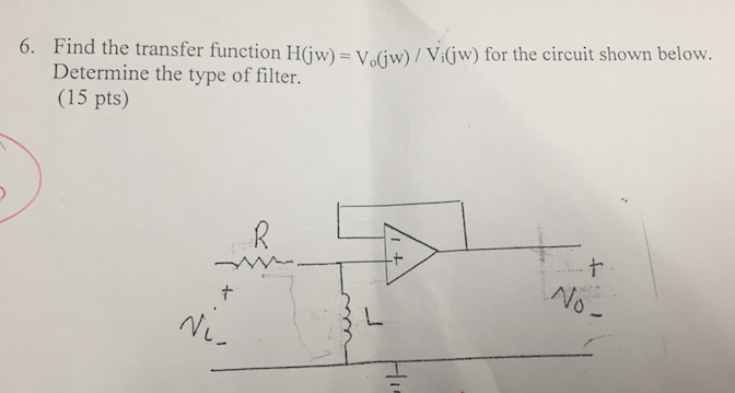 Solved 6. Find the transfer function H(jw) = V0(jw) / Vi(jw) | Chegg.com