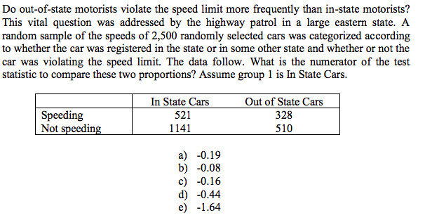 Solved Do out-of-state motorists violate the speed limit | Chegg.com