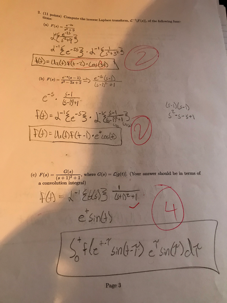 Solved 2. (11 points) a) Compute the inverse Laplace | Chegg.com