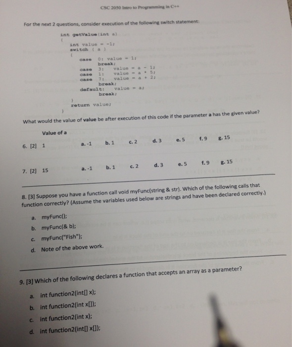 Solved ++ CSC 2050 Intro to Programming in C Assuming that | Chegg.com
