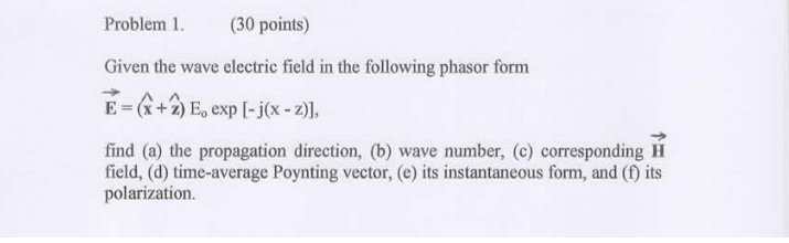 Solved Given the wave electric field in the following phasor | Chegg.com