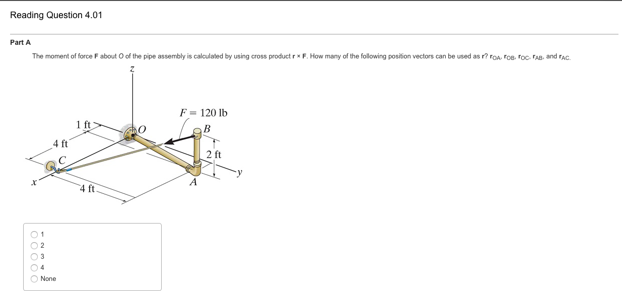 Solved The moment of force F about O of the pipe assembly is | Chegg.com