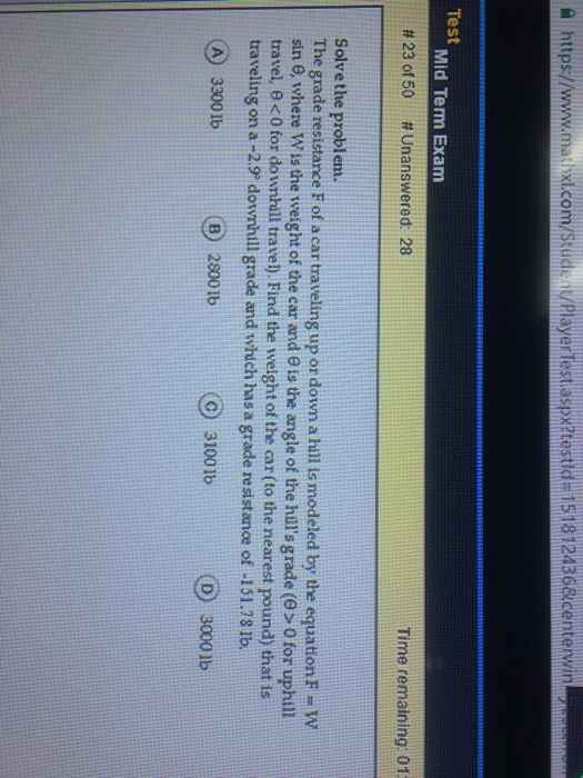Solved The grade resistance F of a car traveling up or down | Chegg.com