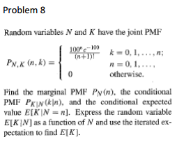 Solved Random variables N and K have the joint PMF P_N, K | Chegg.com