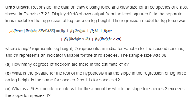 Crab Claws. Reconsider the data on claw closing force | Chegg.com