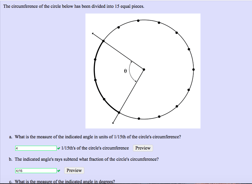 Solved of the circle below has been divided into 15 equal | Chegg.com