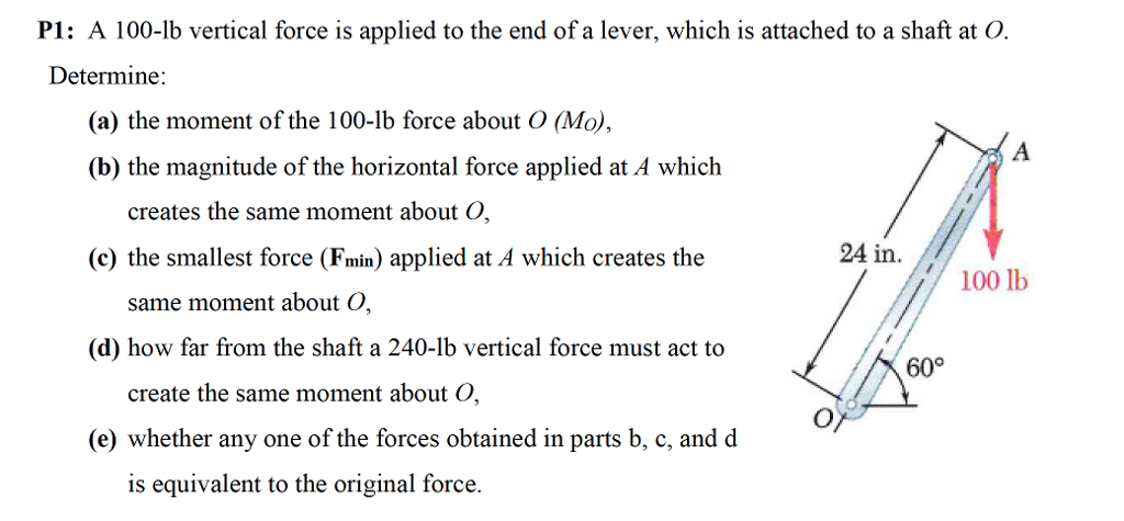 Solved P: A 100-lb vertical force is applied to the end of a | Chegg.com