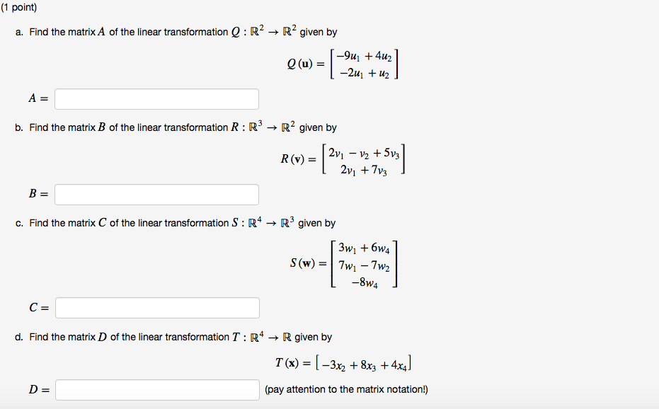 Solved point) a. Find the matrix A of the linear | Chegg.com