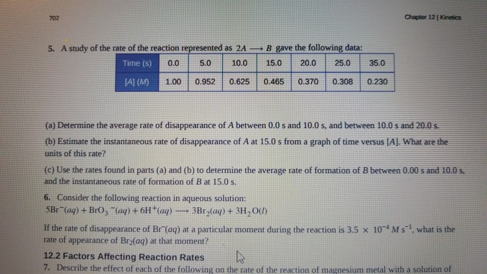 Solved 702 Chapter 12| Kinetics 5. A study of the rate of | Chegg.com
