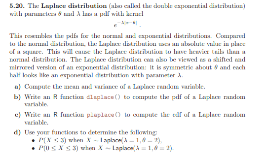 5.20. The Laplace distribution (also called the | Chegg.com