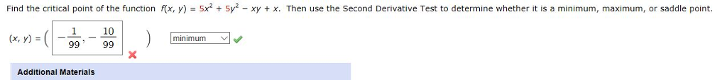 Solved Find the critical point of the function x, y = 5x2 + | Chegg.com