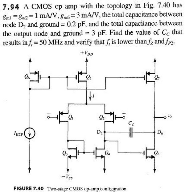 Solved A CMOS op amp with the topology in Fig. 7.40 has gmi | Chegg.com