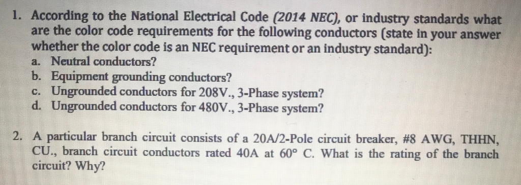 Solved 1. According to the National Electrical Code (2014 | Chegg.com