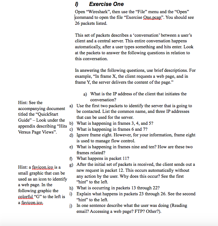 Solved I)Exercise One Open "Wireshark", then use the "File" | Chegg.com