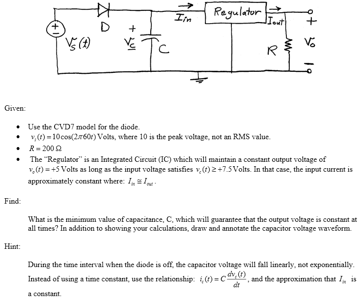 Given: Use the CVD7 model for the diode. vs(t) = | Chegg.com