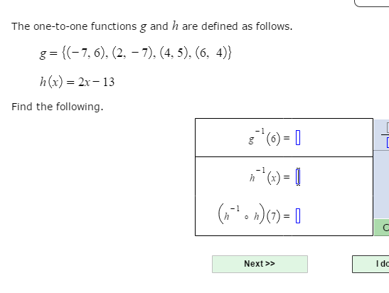 Solved The one-to-one functions g and h are defined as | Chegg.com