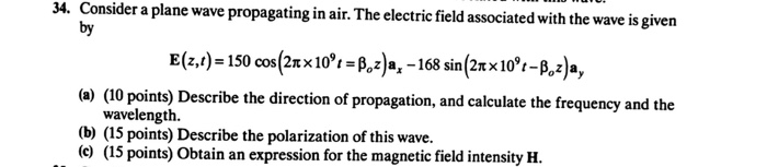 Solved Consider a plane wave propagating in air. The | Chegg.com
