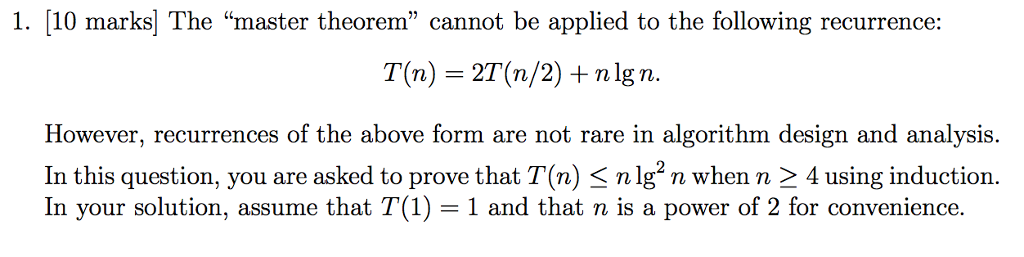 Solved The "master theorem" cannot be applied to the | Chegg.com