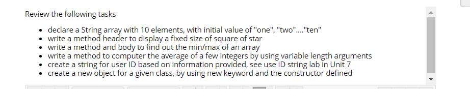 Solved Review the following tasks . declare a String array | Chegg.com
