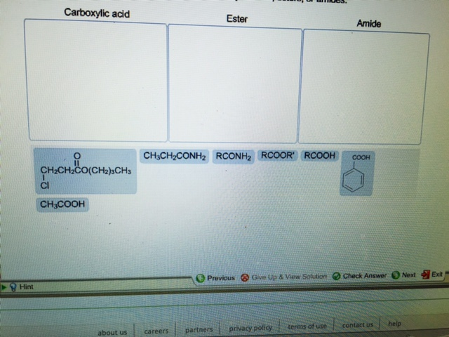 Solved Carboxylic acid Ester Amide CH3COOH CH3CH2CONH2 | Chegg.com