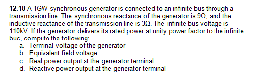 Solved A 1GW synchronous generator is connected to an | Chegg.com