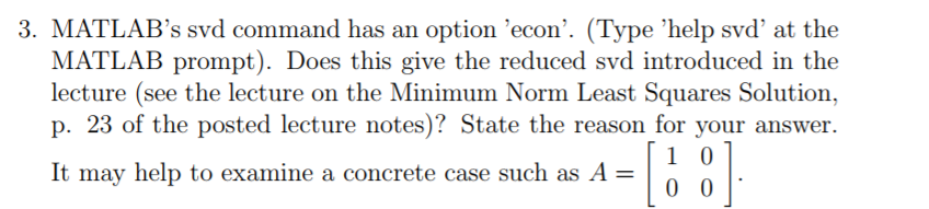 Solved MATLAB s svd command has an option econ . (Type | Chegg.com