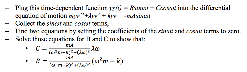 Solved Plug this time-dependent function yp(t) = Bsinomegat | Chegg.com