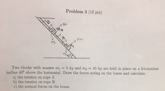 Solved Problem 3 (10 pts) Two blocks with masses m1 = 5 kg | Chegg.com